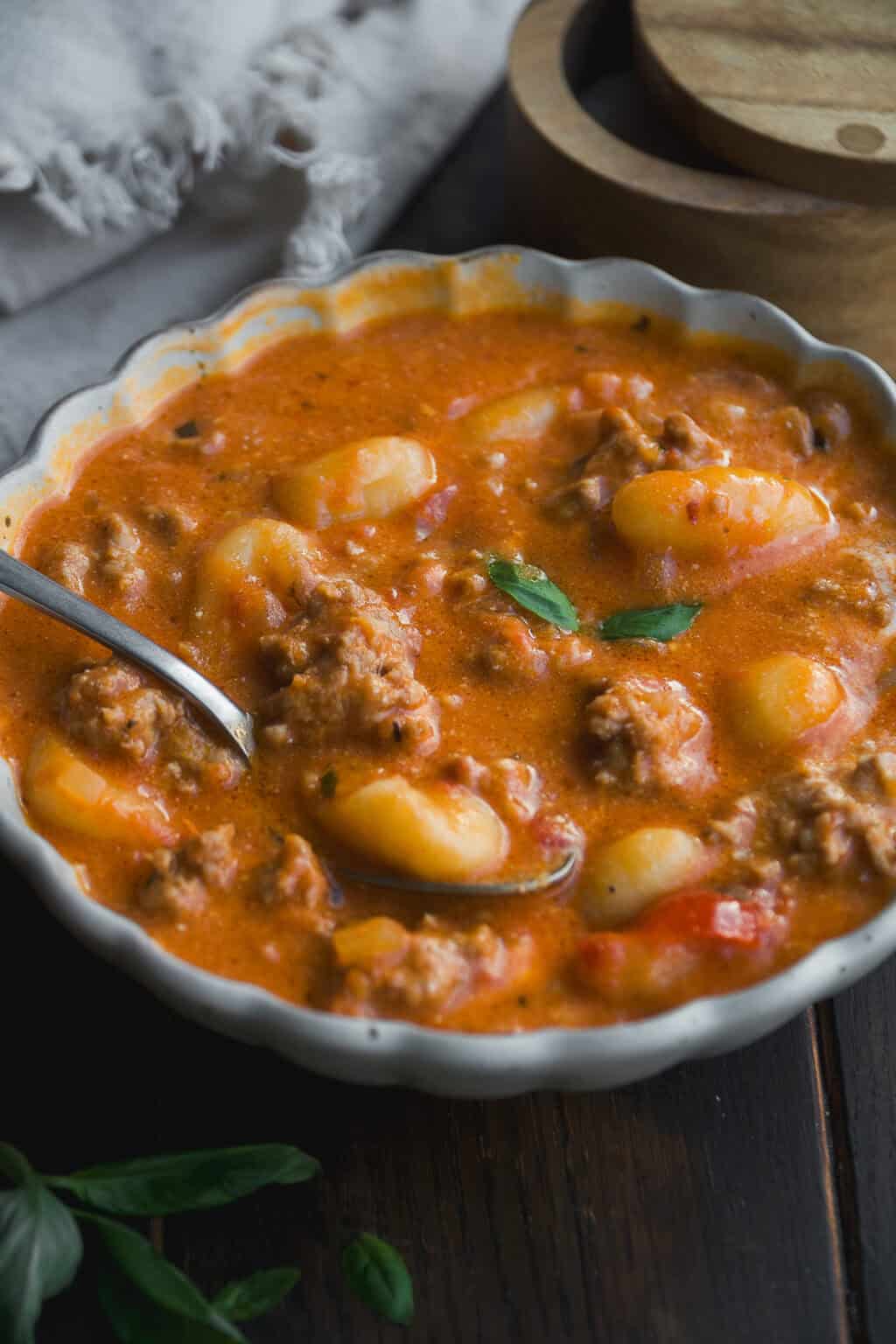 Cozy Sausage & Tomato Gnocchi Soup (dairy free & one pot!)